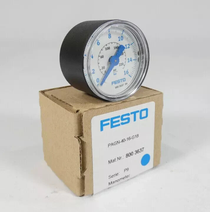 FESTO PAGN-40-16-G18 Manometer (800 3637) | 0-16 bar 0-220 psi | Doppe ...